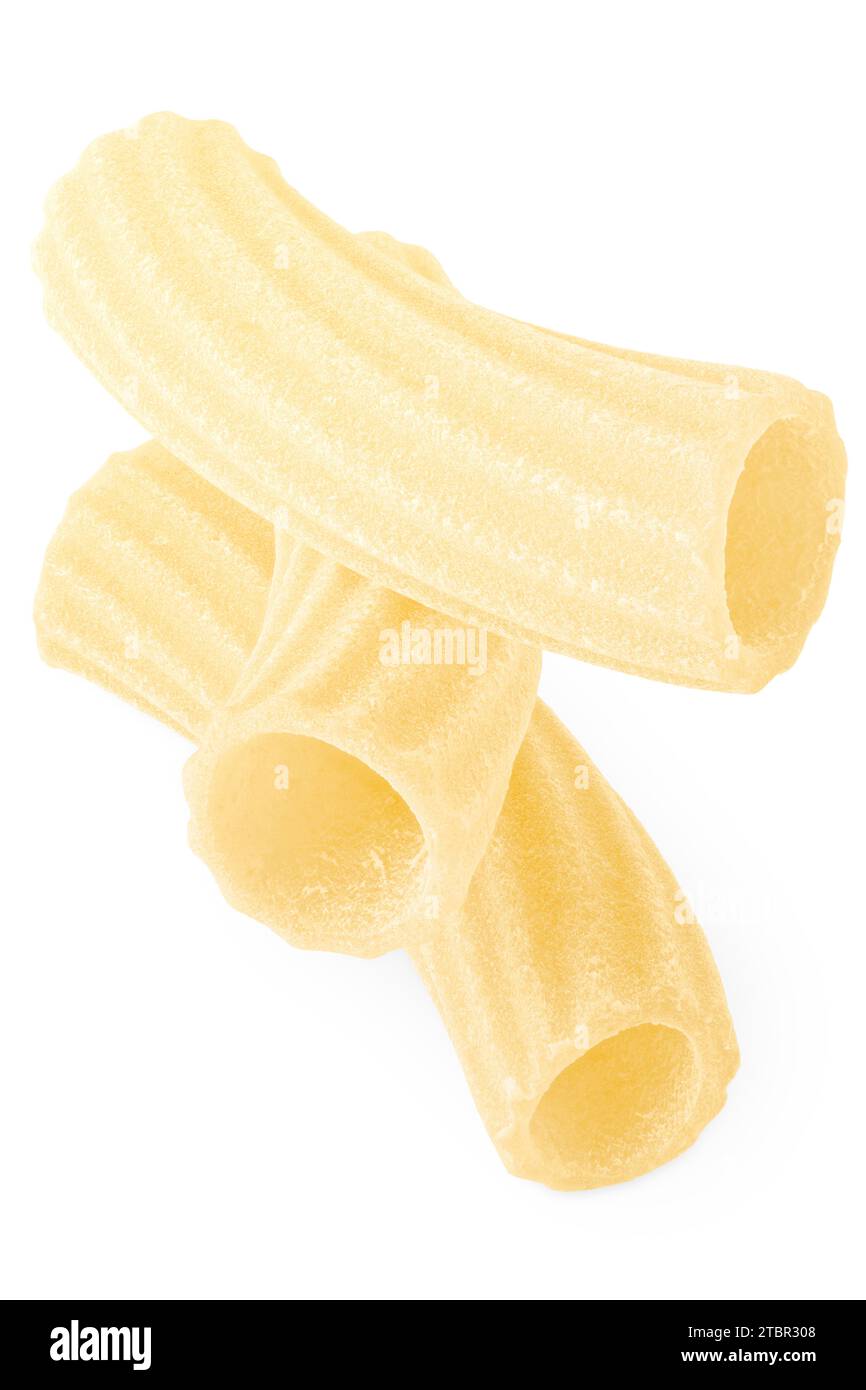 Tortiglioni, traditional Italian pasta, isolated on white background ...