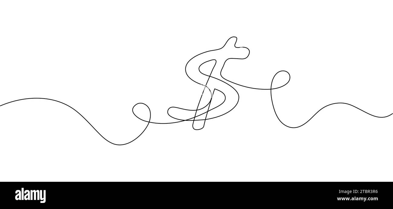 Dollar sign in continuous line style. American currency banknote in ...