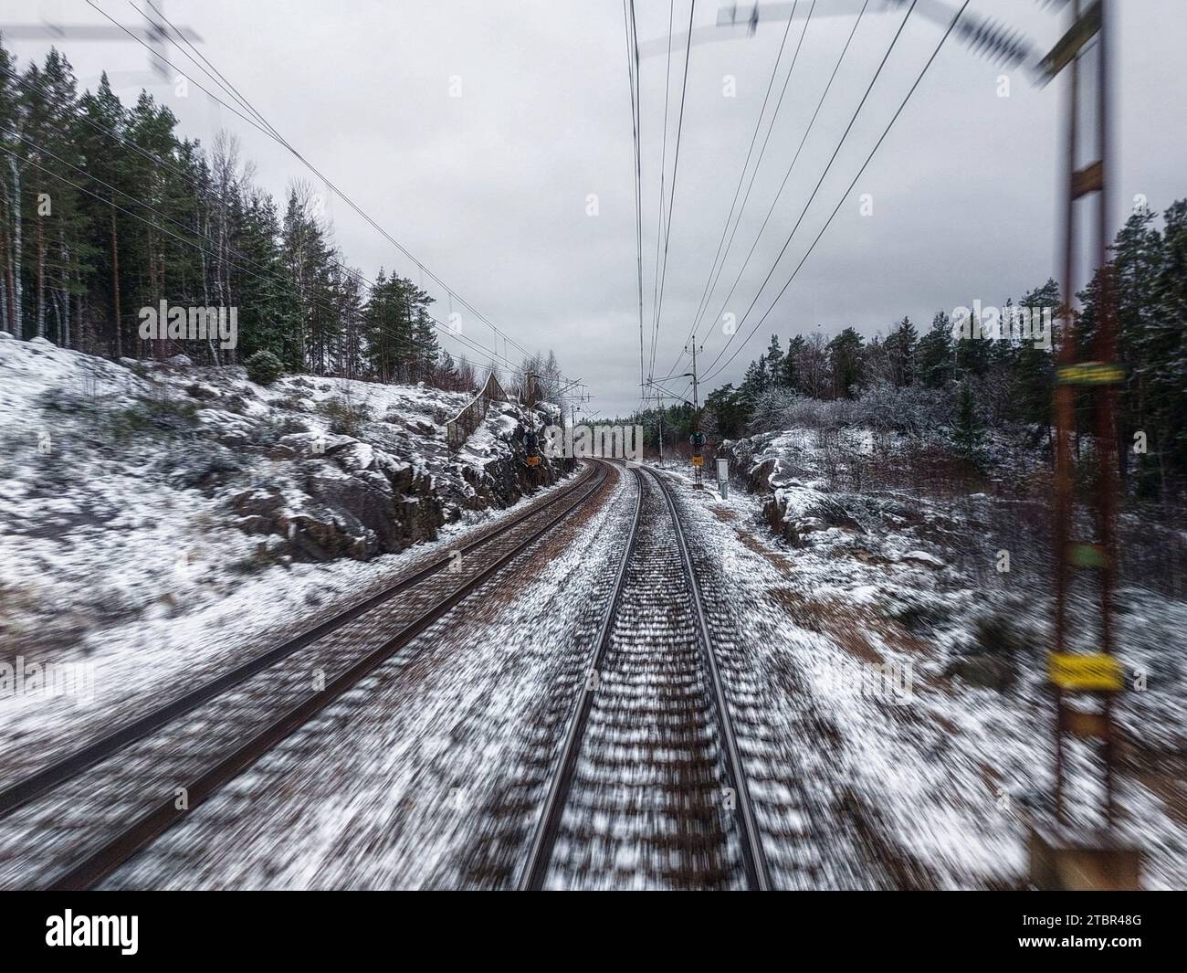 View from the back window of a Swedish high speed train Stock Photo - Alamy