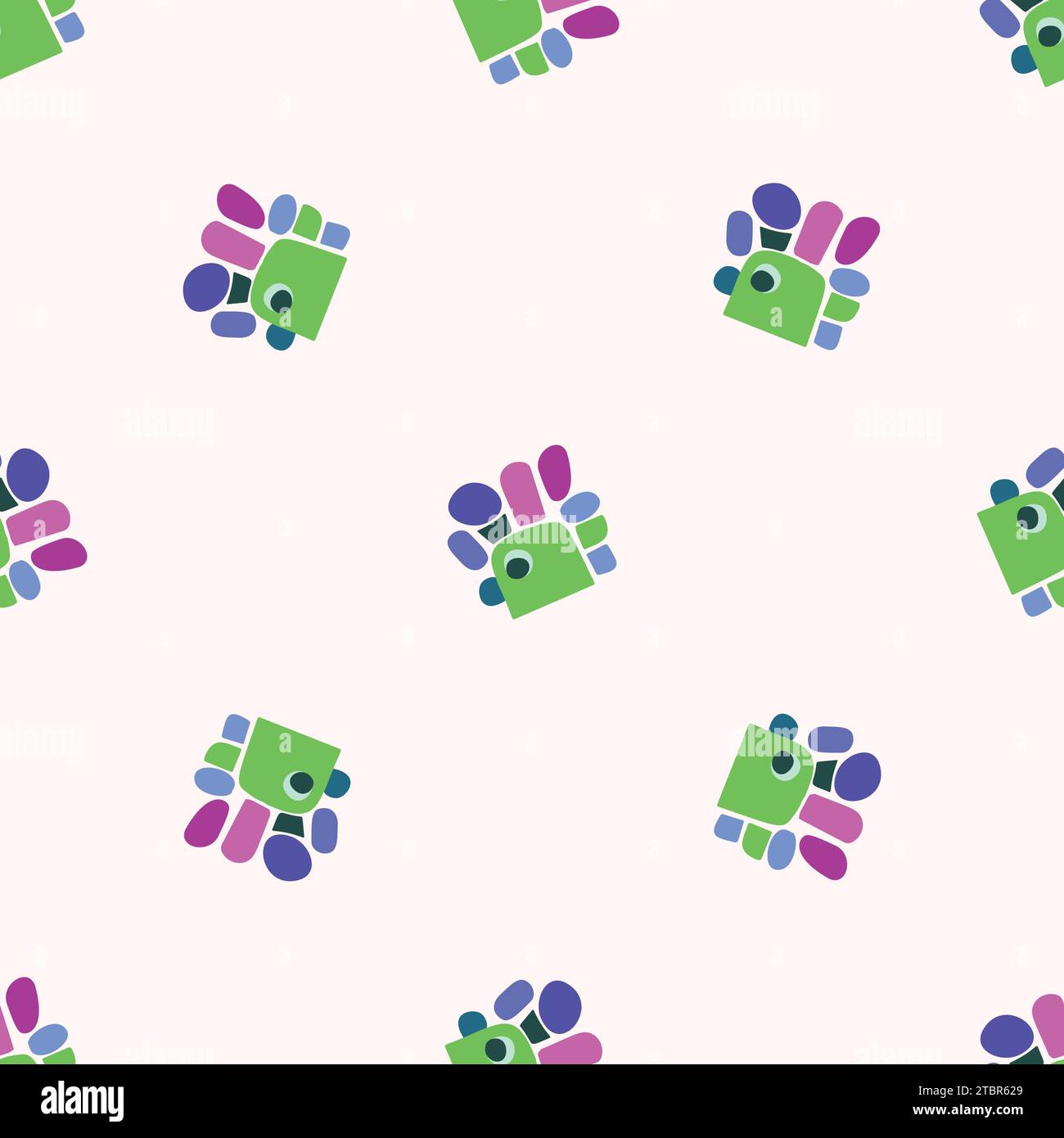 Cute kids blob monster graphic design doodle seamless vector pattern ...