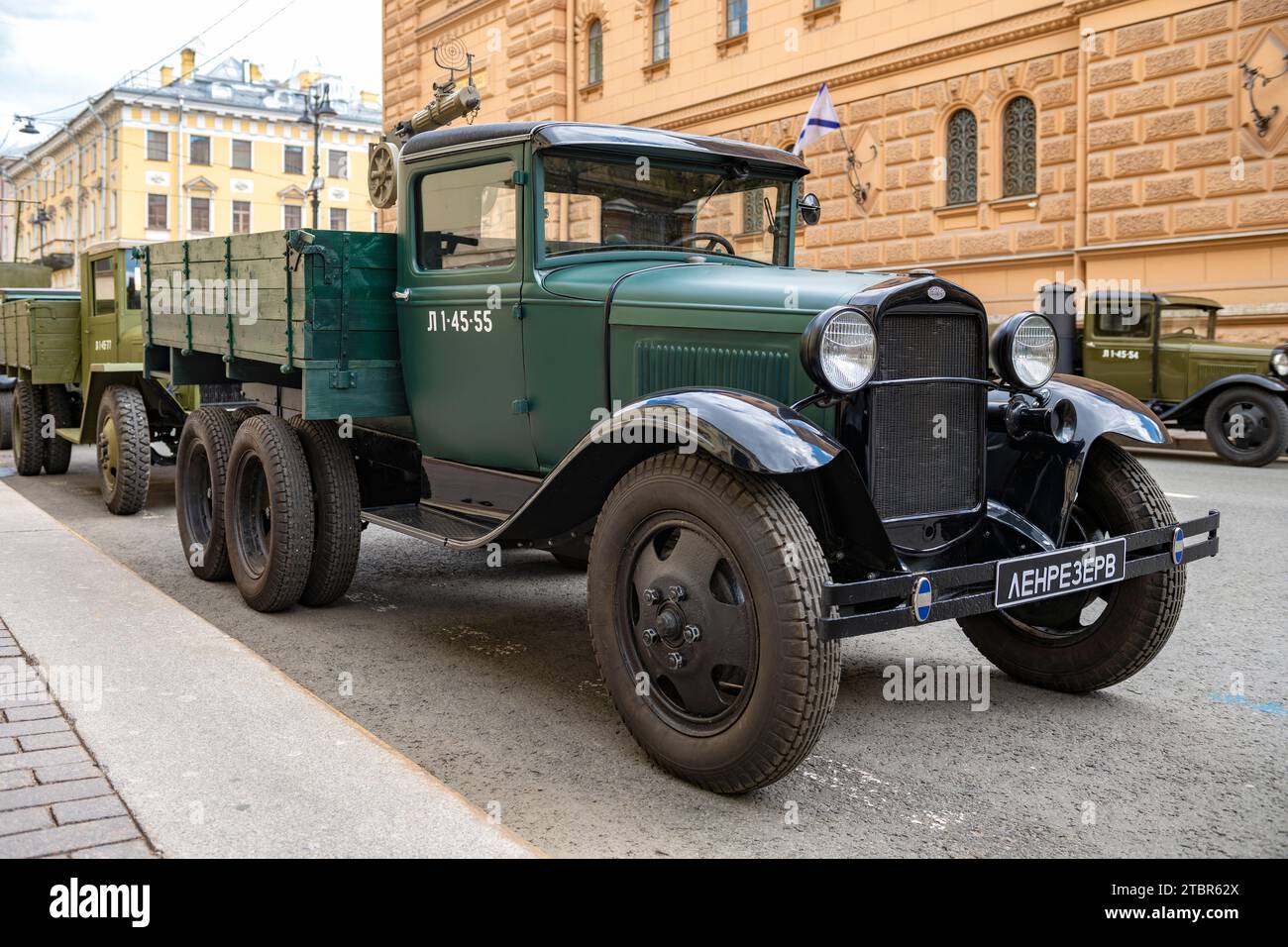 SAINT PETERSBURG, RUSSIA - MAY 04, 2023: Soviet truck GAZ-AAA close-up. Preparations for the ...