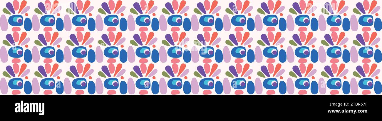 Cute scandi kids monster graphic design doodle endless vector border ...