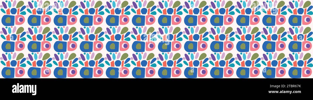 Cute scandi kids monster graphic design doodle endless vector border ...