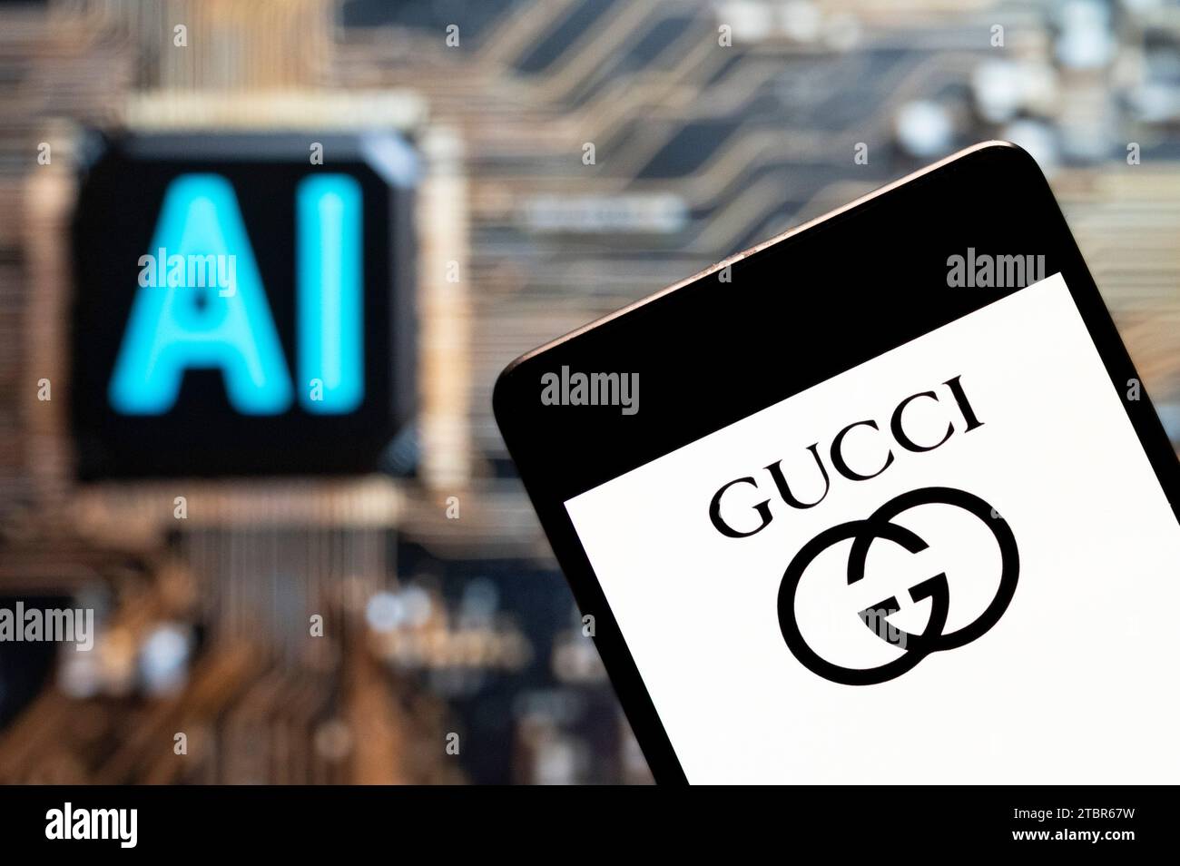 In this photo illustration, the Italian luxury fashion brand Gucci logo ...