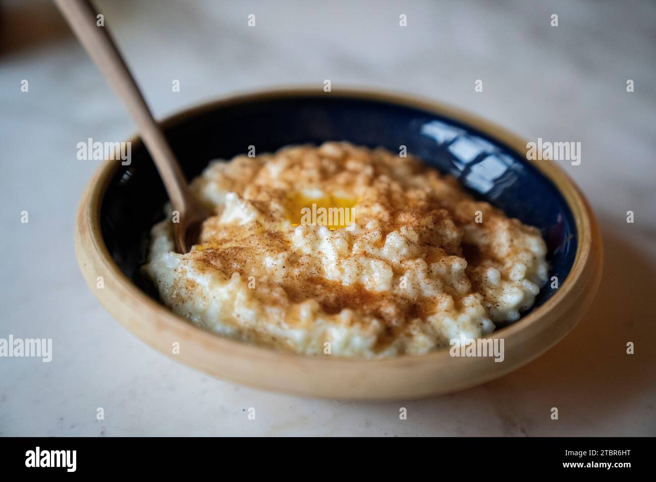 Traditional Danish Rice pudding (Risengroed) with cinnamon sugar and a ...