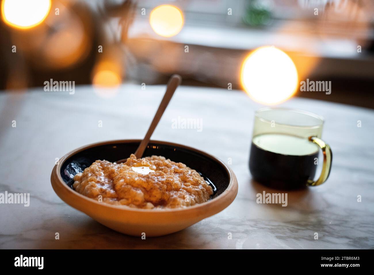 Traditional Danish Rice pudding (Risengroed) with cinnamon sugar and a ...