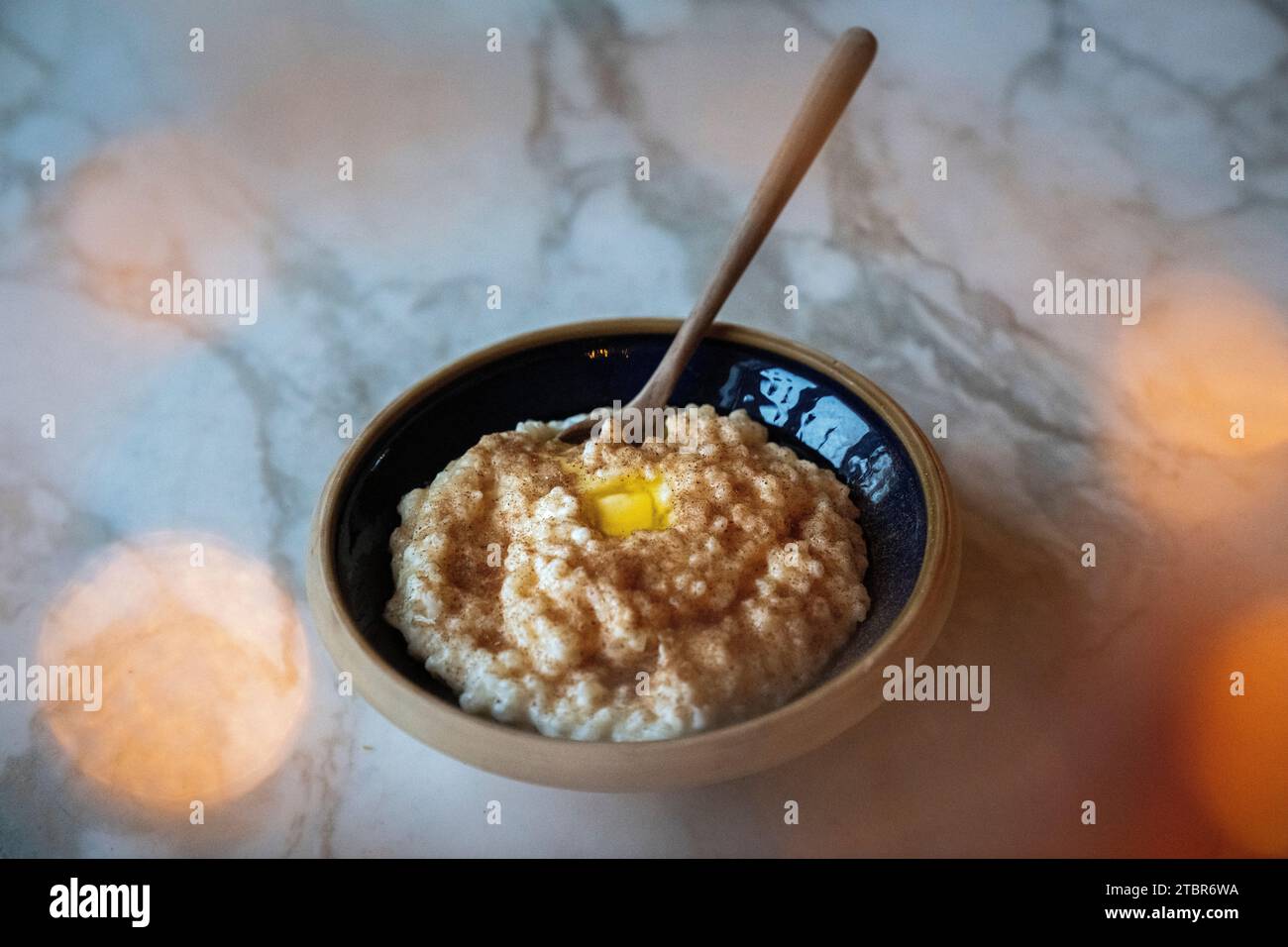 Traditional Danish Rice pudding (Risengroed) with cinnamon sugar and a ...