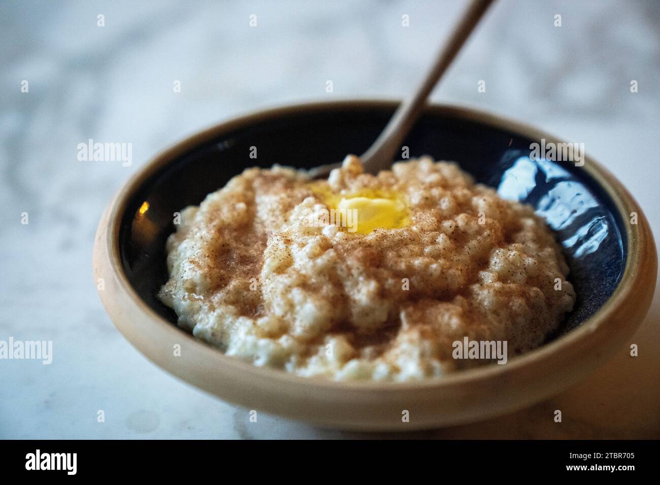 Traditional Danish Rice pudding (Risengroed) with cinnamon sugar and a ...