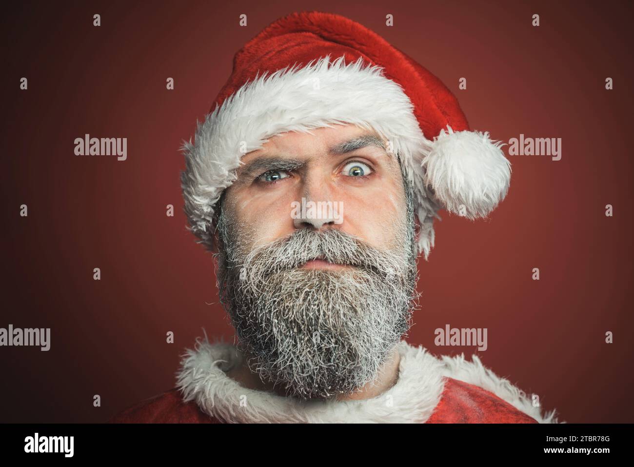 Christmastime. Closeup portrait of Santa Claus with frozen beard ...
