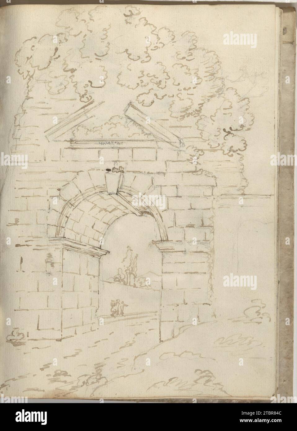 Overgrown Roman arch spanning a road (Smaller Italian sketchbook, leaf ...