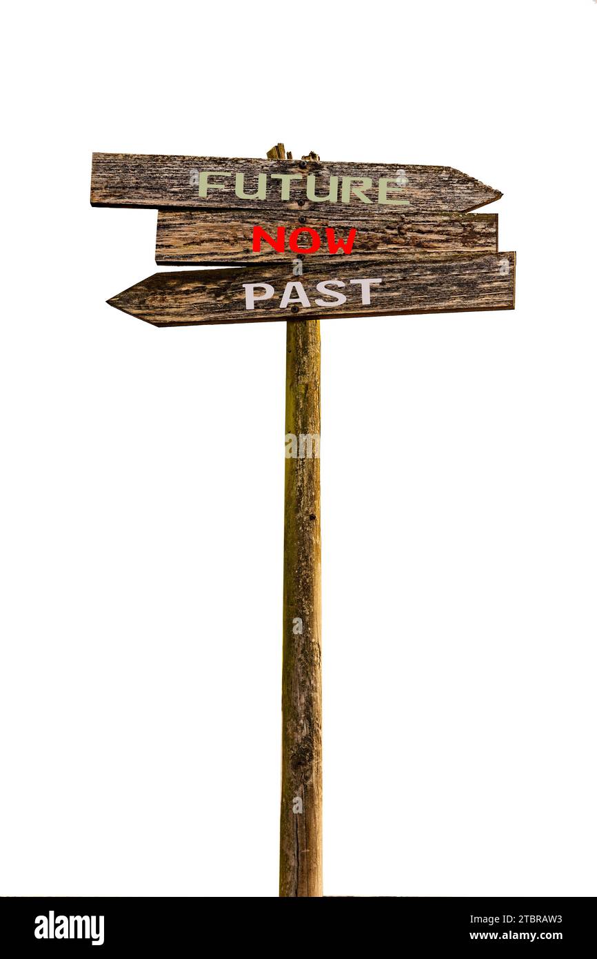 Wooden sign Future - Now - Past isolated on white background Stock ...