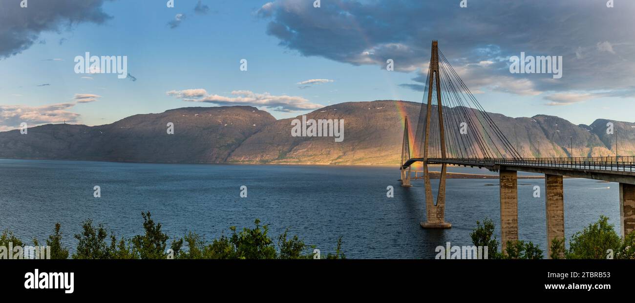 Helgelands bridge in Norway with rainbow Stock Photo - Alamy