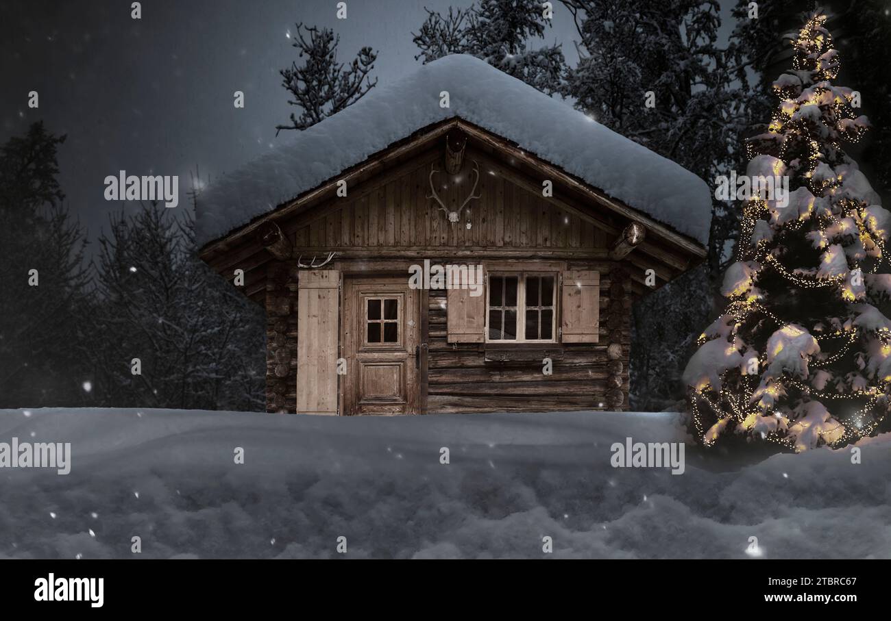 Log cabin night covered in hi-res stock photography and images - Alamy