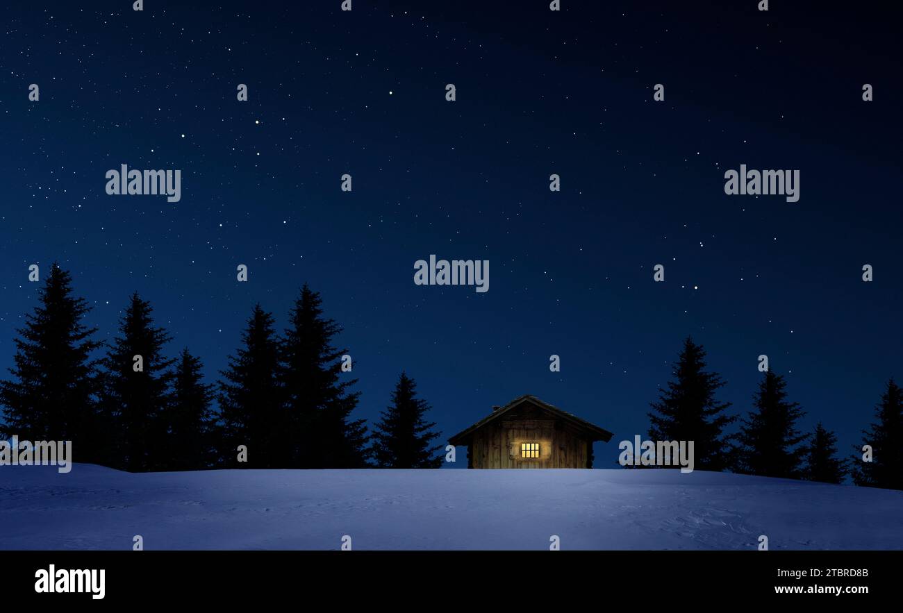Winter snow night stars forest hi-res stock photography and images - Alamy