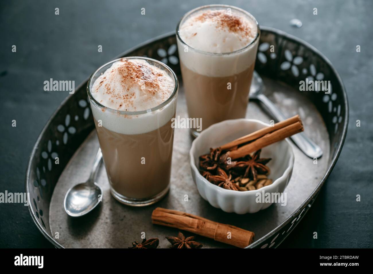 Chai latte on a tray Stock Photo - Alamy