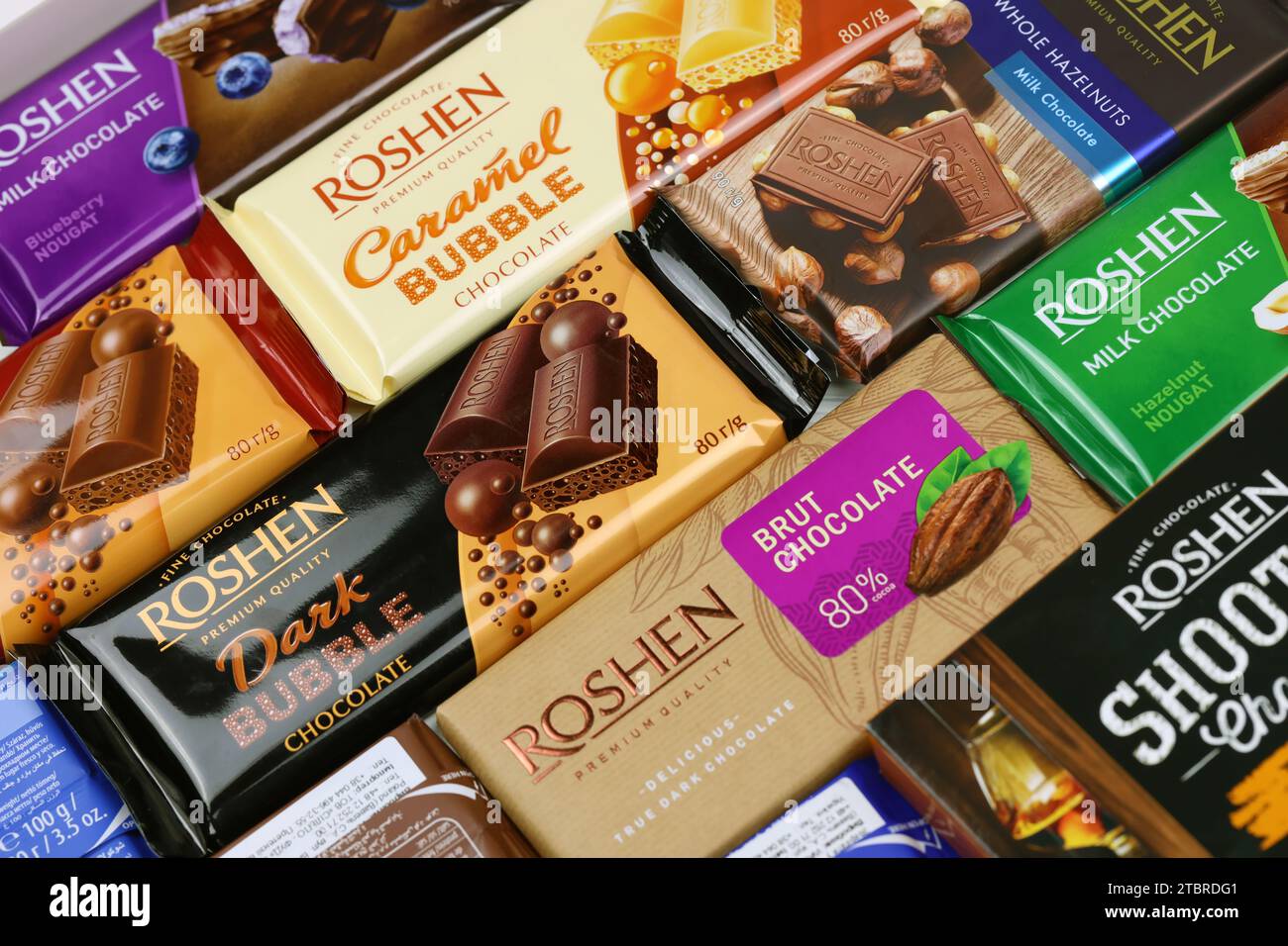 KHARKIV, UKRAINE - JANUARY 2, 2021 Roshen chocolate production. Roshen ...