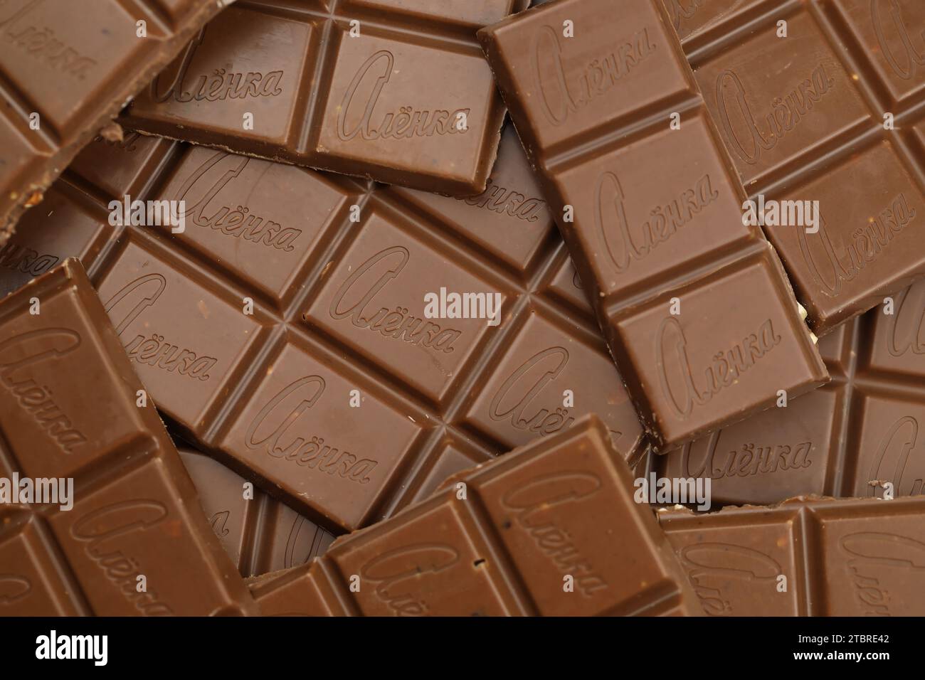 KHARKIV, UKRAINE - JANUARY 27, 2021 Alyonka chocolate square bars ...
