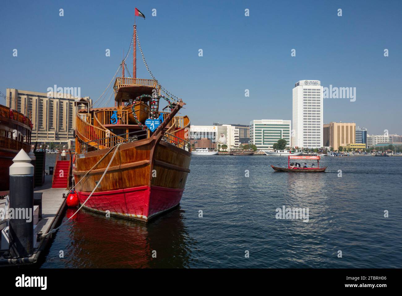 Traditional dhow moored in the marina of Al Seef, Dubai, UAE Stock ...