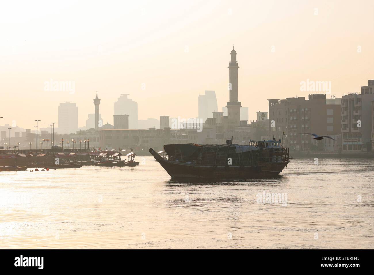 Dhow on Dubai Creek very early in the morning, Dubai, UAE Stock Photo ...