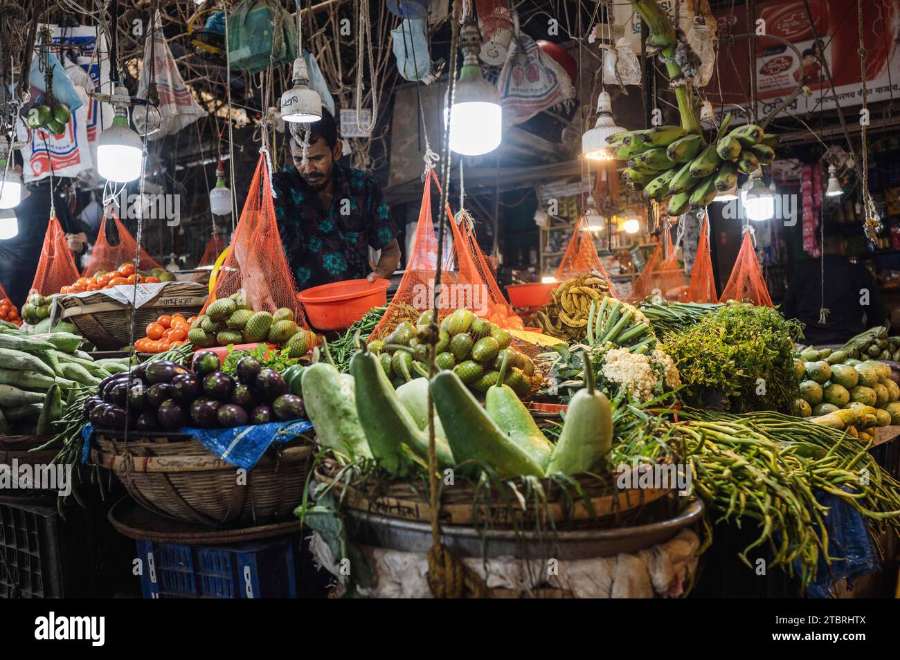The typical Bangladeshi market. Butchers, fish, vegetables and spices ...