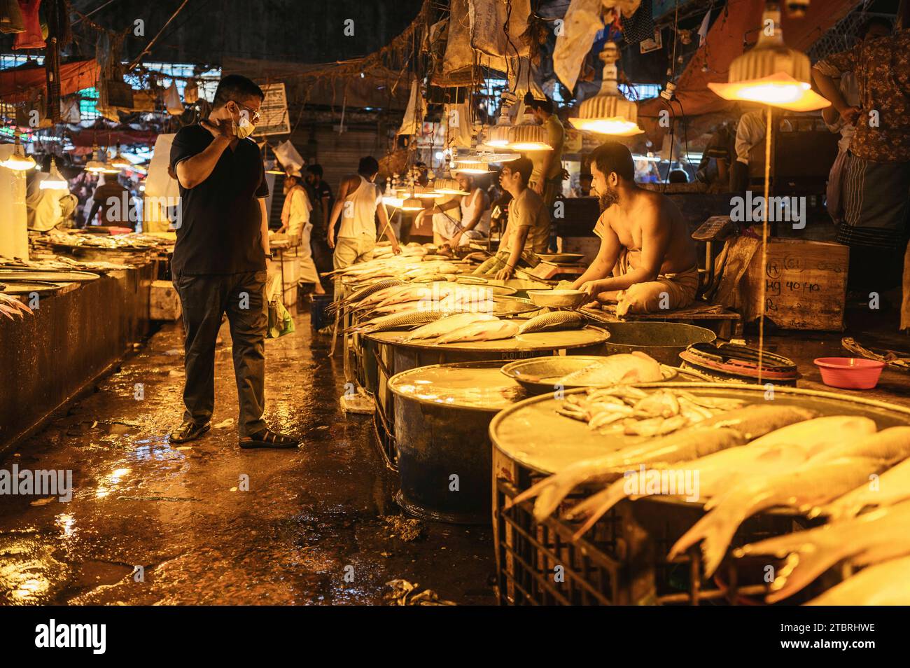 The typical Bangladeshi market. Butchers, fish, vegetables and spices ...