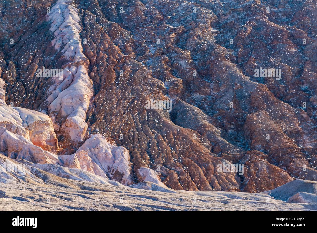 Colored and weathered hillside in Death Valley National Park. Ruts and ...