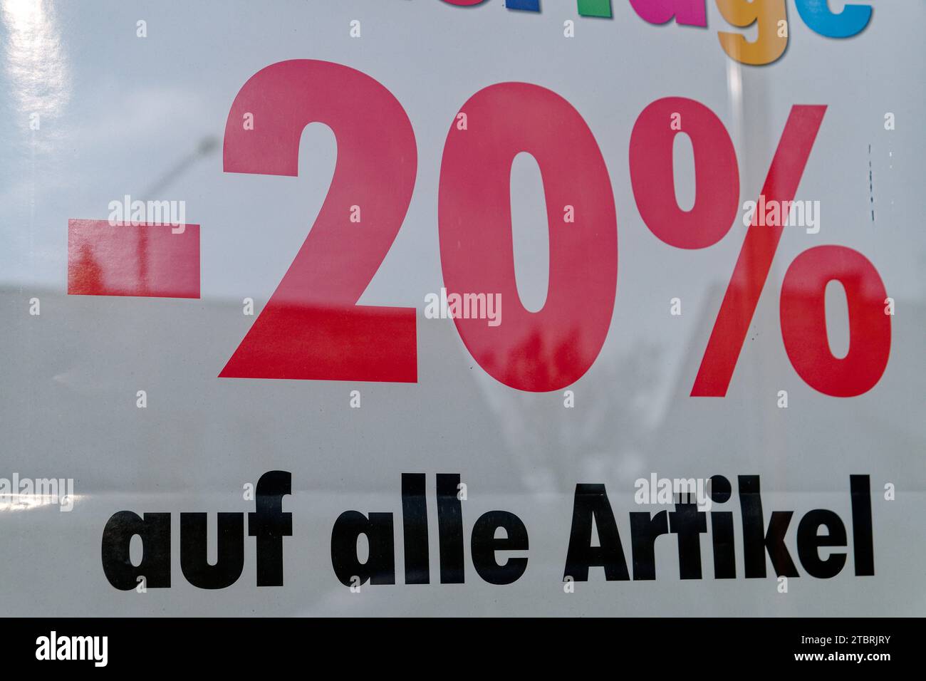 Advertising poster indicates price reductions of up to 20 Stock Photo ...