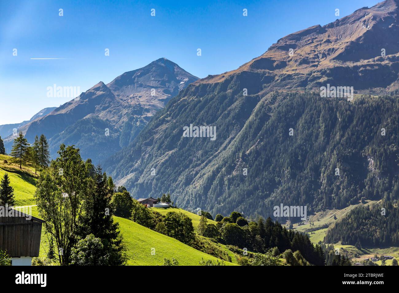 View from the Fröstlbergweg to Kalchkendlalm and the mountain landscape ...