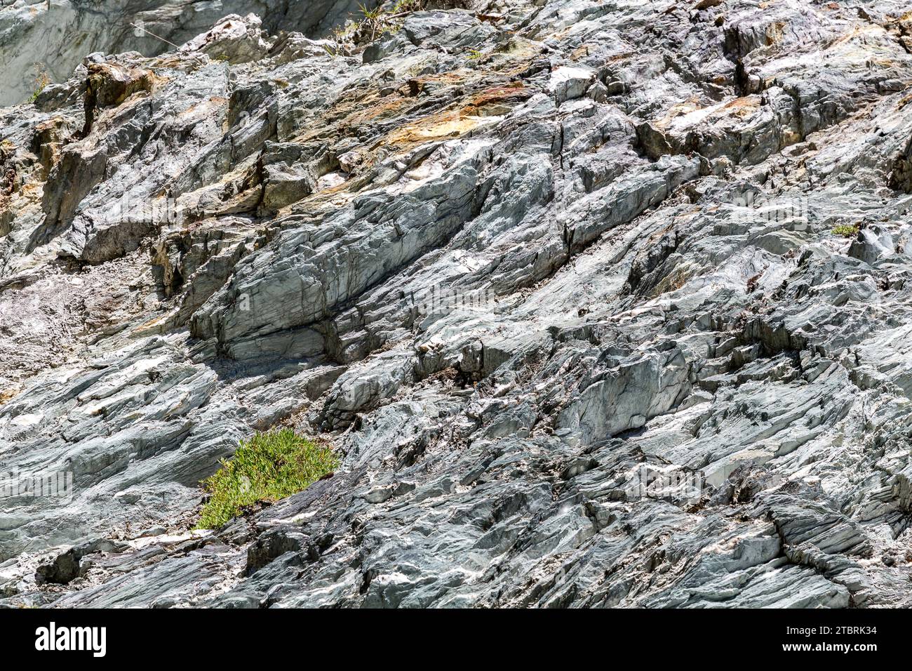 Greenish mica schist rock with marble layers, alpine path to the ...