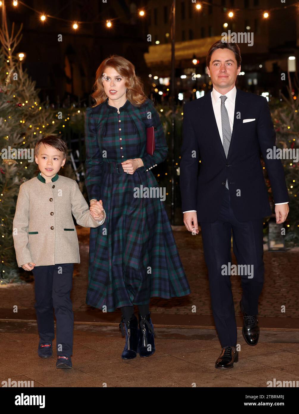 Christopher Woolf, Princess Beatrice and Edoardo Mapelli Mozzi arriving for the Royal Carols ...