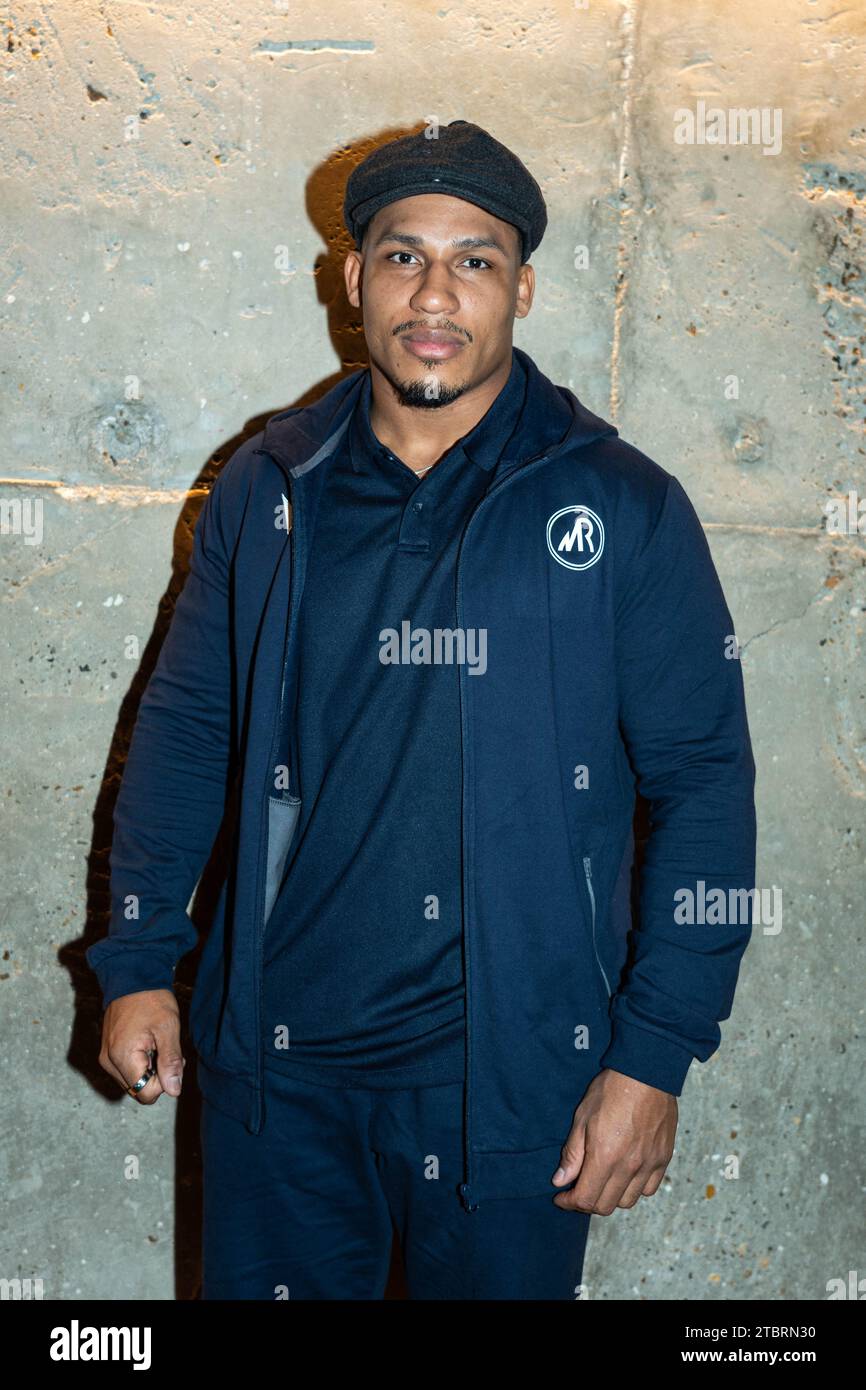 Paris, France. 08th Dec, 2023. Belgian boxer Ryad Merhy at the weigh-in ...