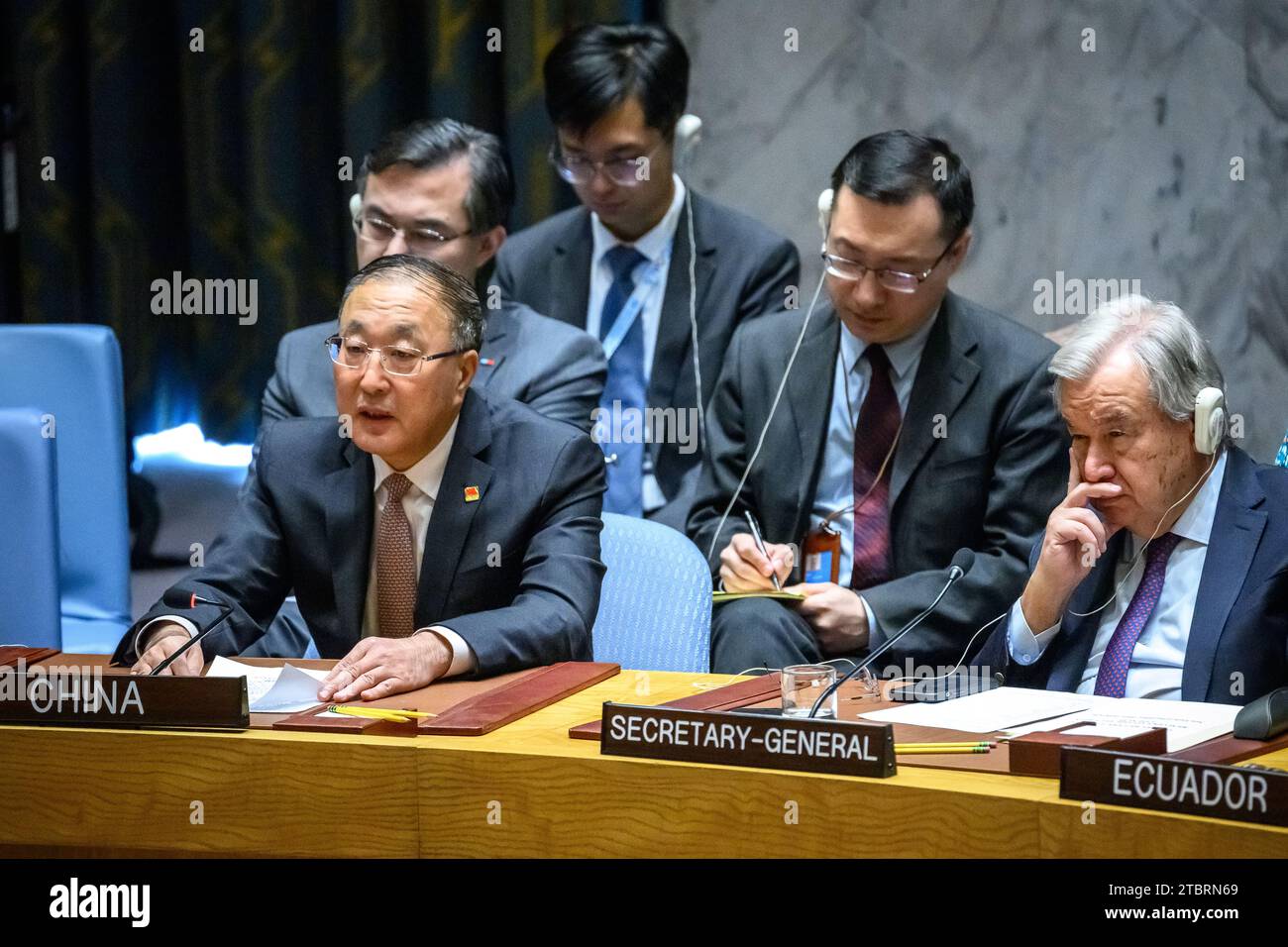 New York, USA, 8th Dec. 2023. Zhang Jun (L) Permanent Representative of ...