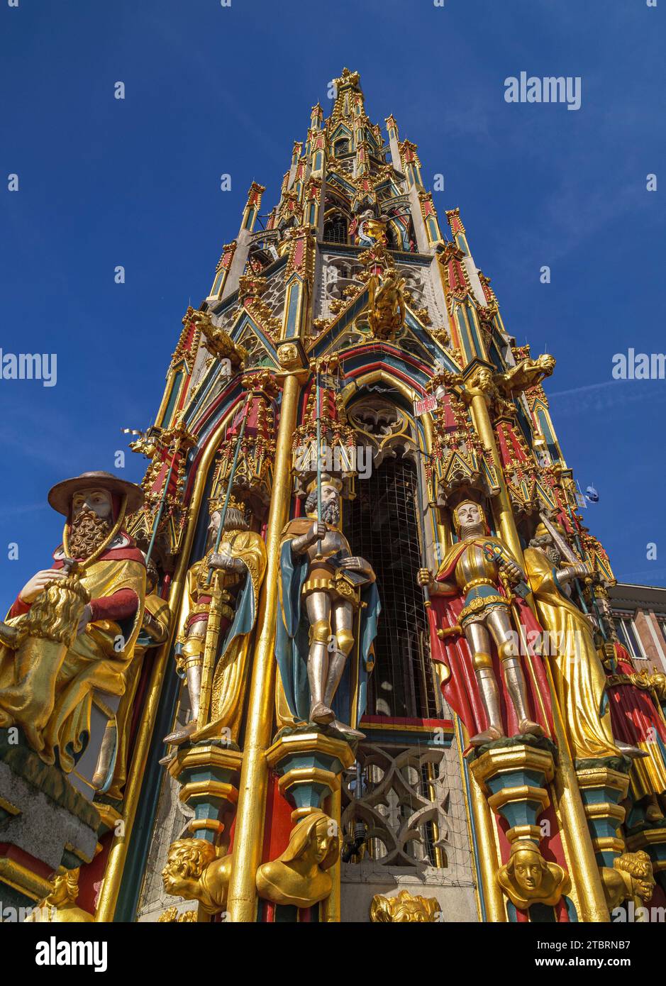 Beautiful fountain on the main market square in Nuremberg, Middle ...