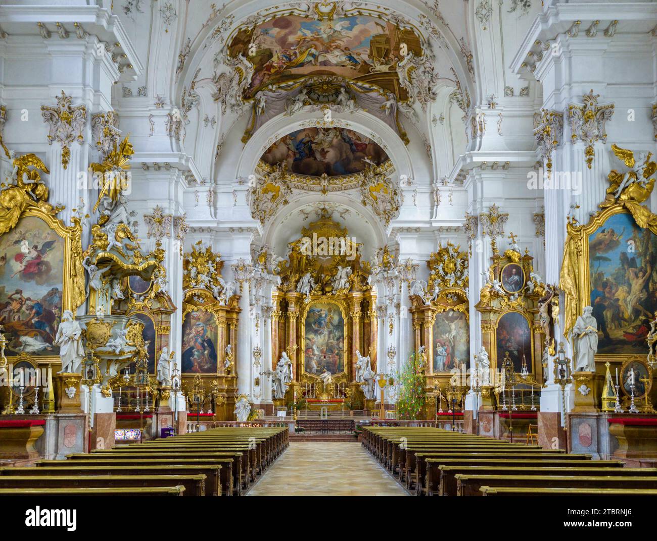 Ceiling fresco and high altar in the baroque Marienmünster, Dießen ...