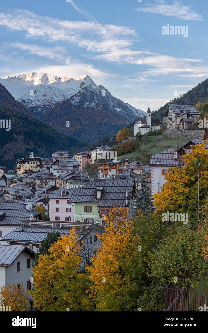 Vermiglio at sunrise, Europe, Italy, Trentino South Tyrol, Tonale Pass ...
