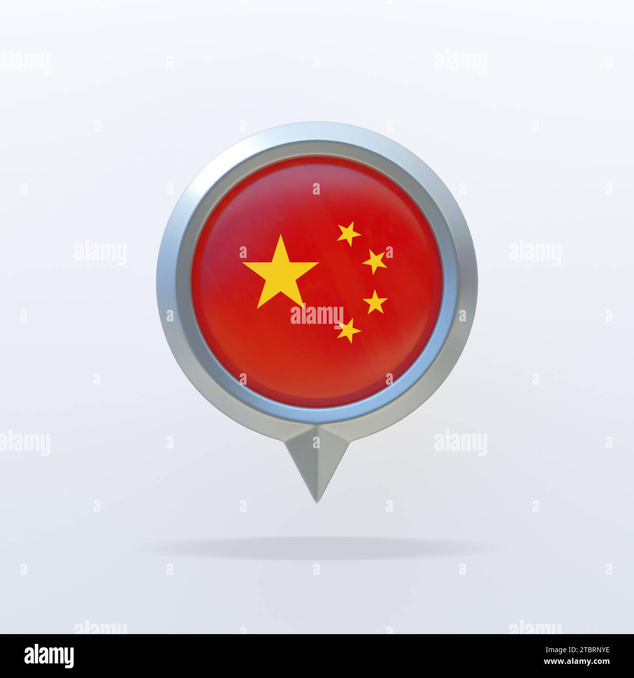 Metal icon of the national flag of the China with a location indicator ...