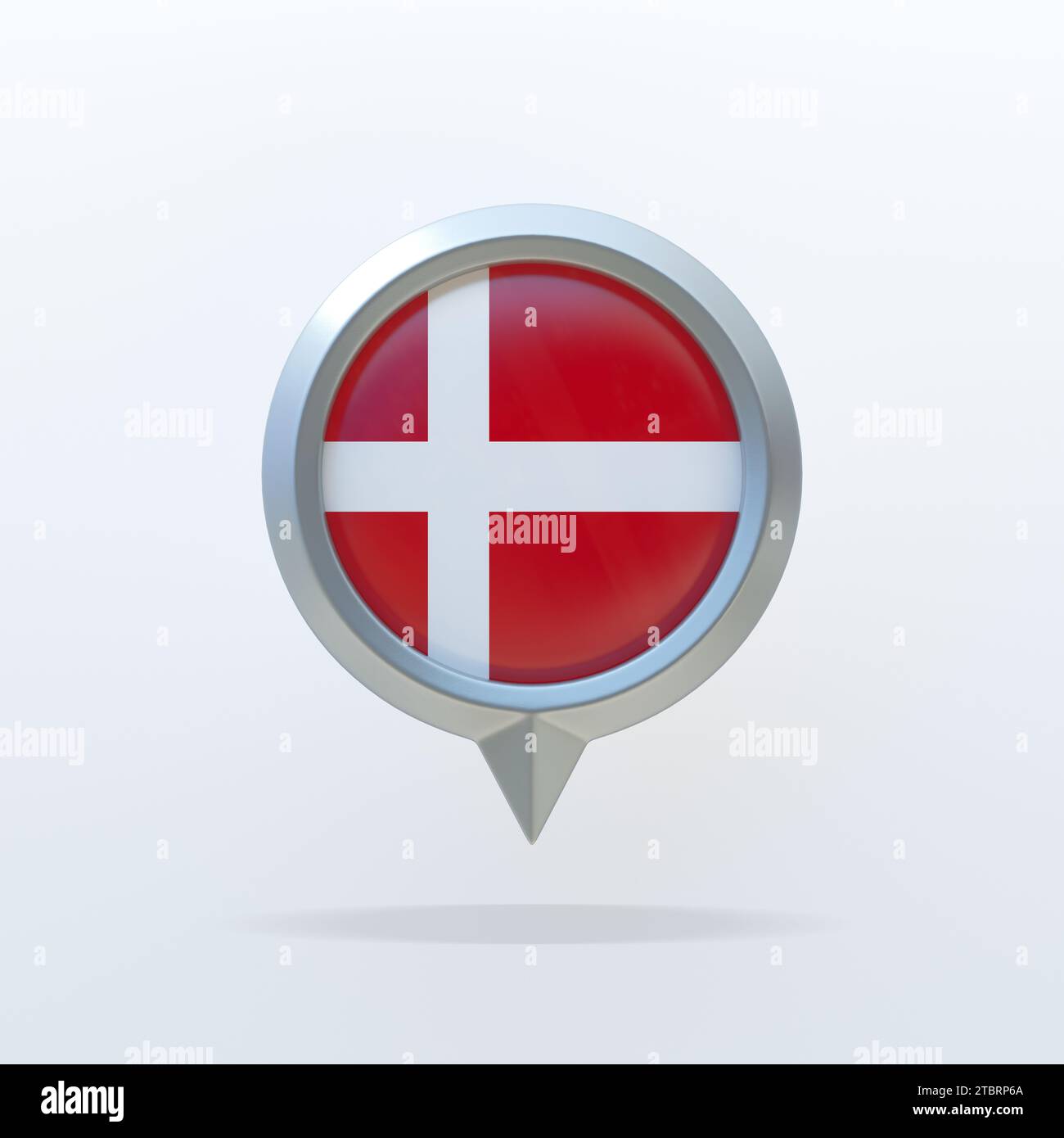 Metal icon of the national flag of the Denmark with a location ...