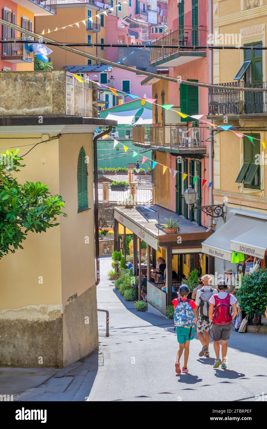 Italy, Liguria, province of La Spezia, Manarola, Cinque terre, a narrow ...