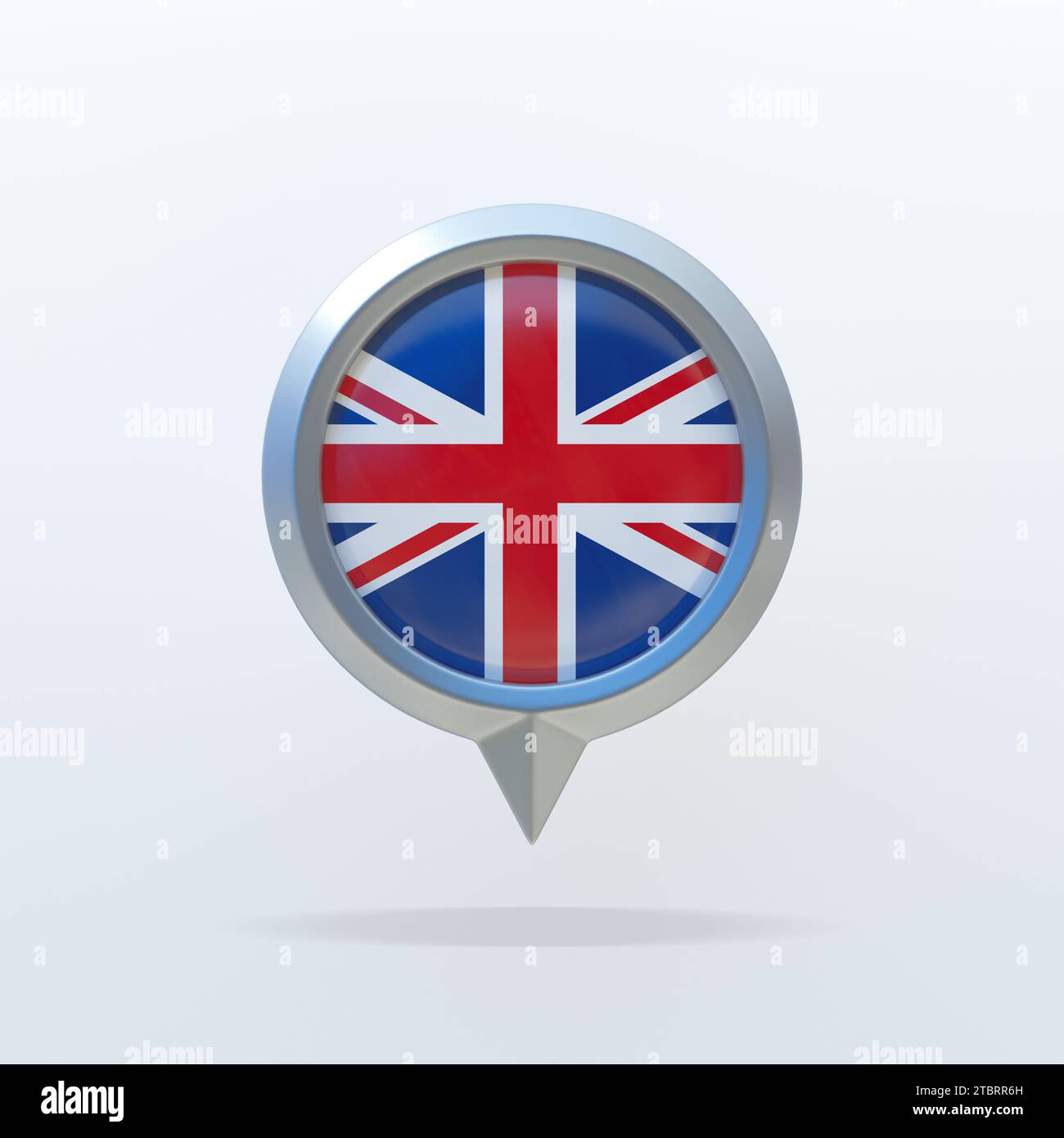 Metallic icon of the state flag of Great Britain with a location ...