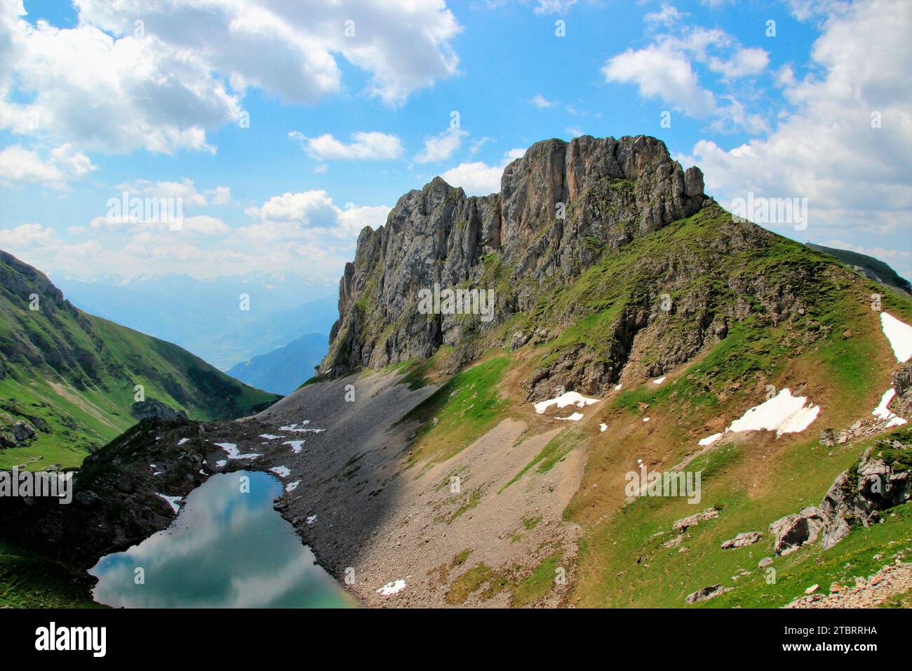 summer hike to the Rofanspitze, view of the Grubersee 2056m also called ...