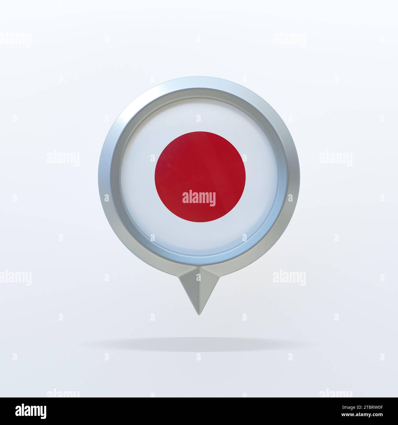Metal icon of the national flag of Japan with a location indicator. On ...