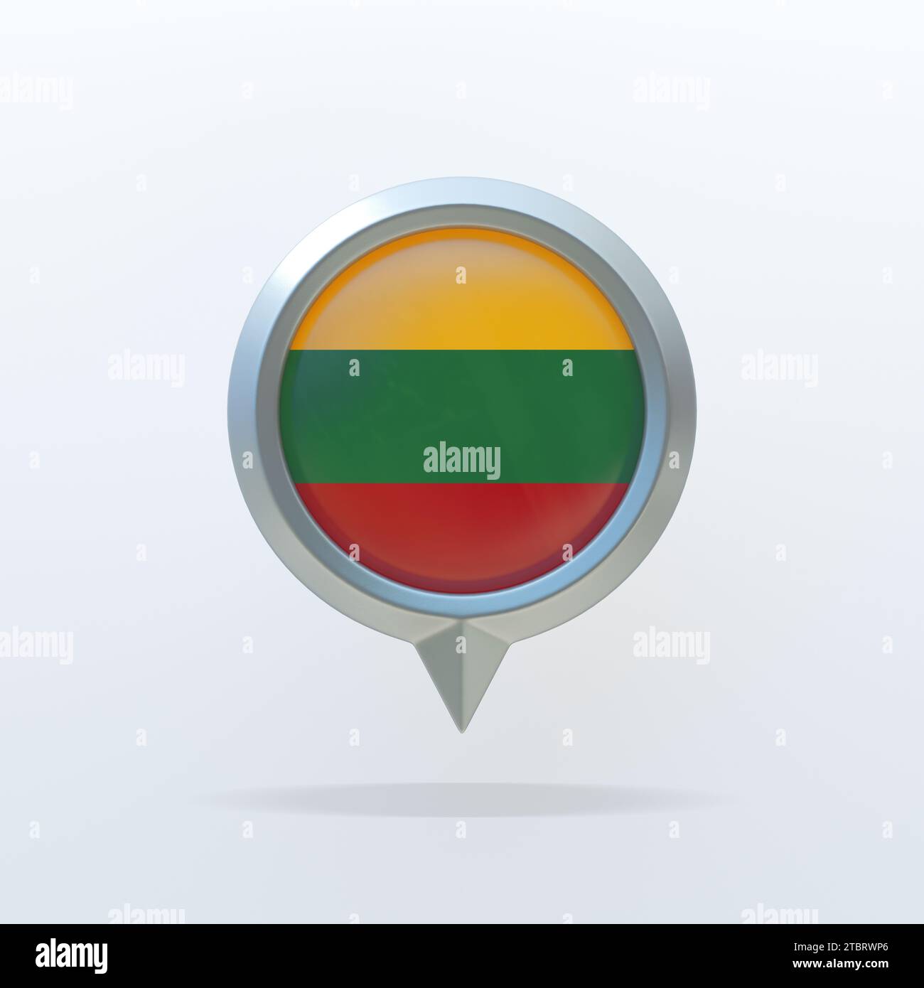 Metal icon of the national flag of Lithuania with a location indicator ...