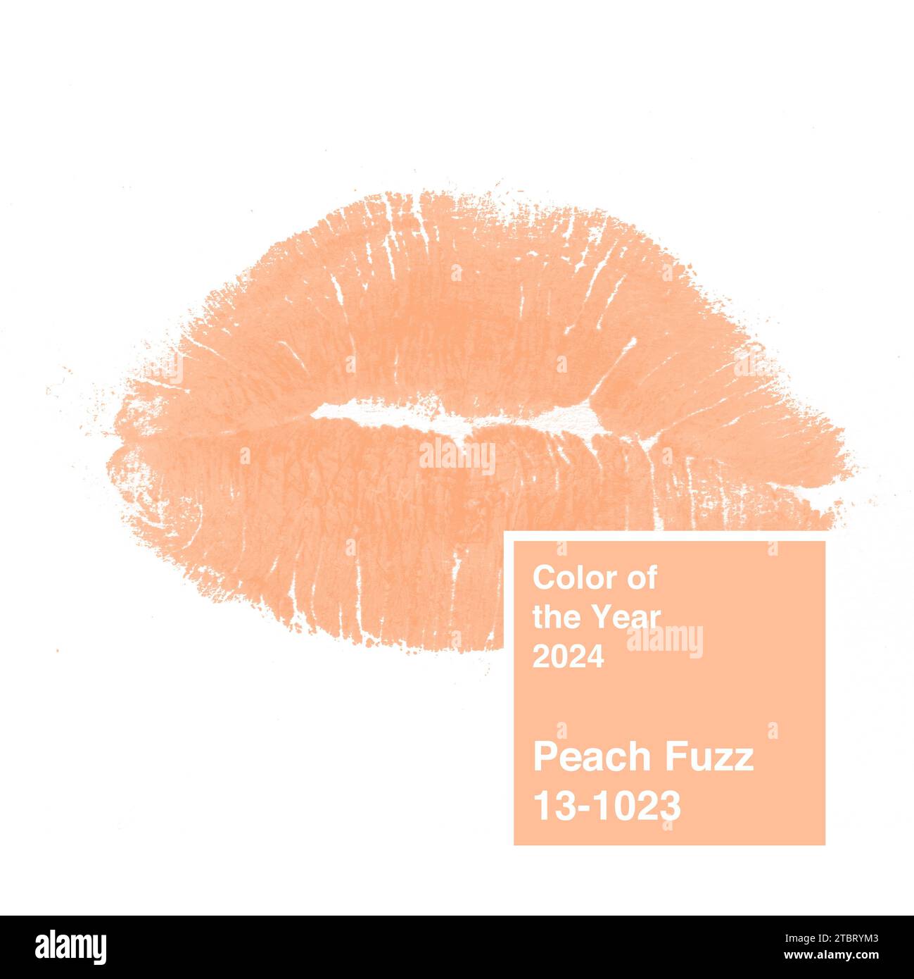Peach fuzz color lips kiss isolated on white background. Color of the ...