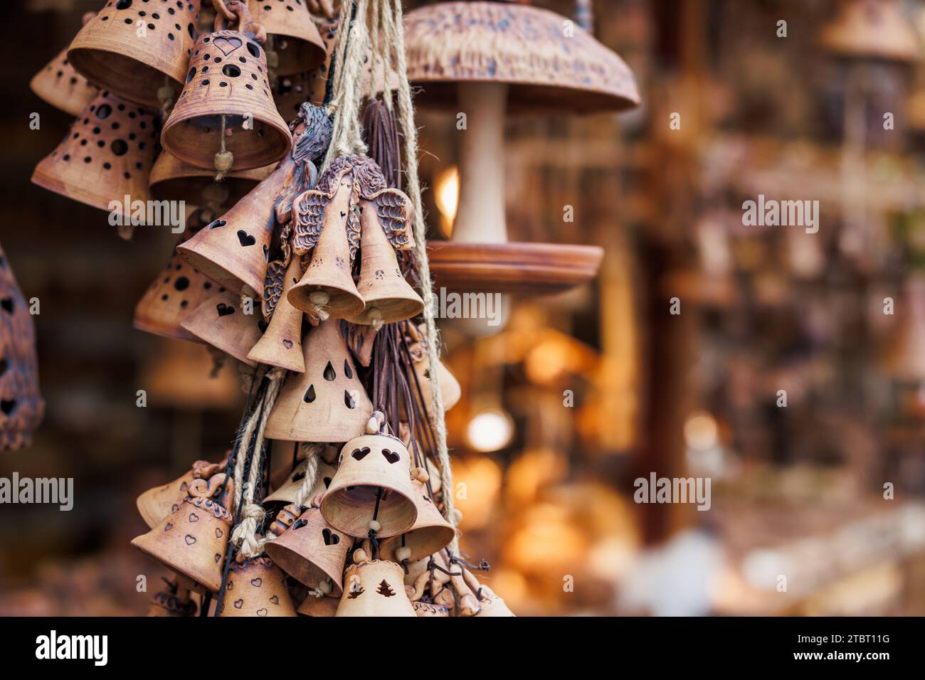 Ceramic bell decorations at a Christmas market stall during the Advent ...