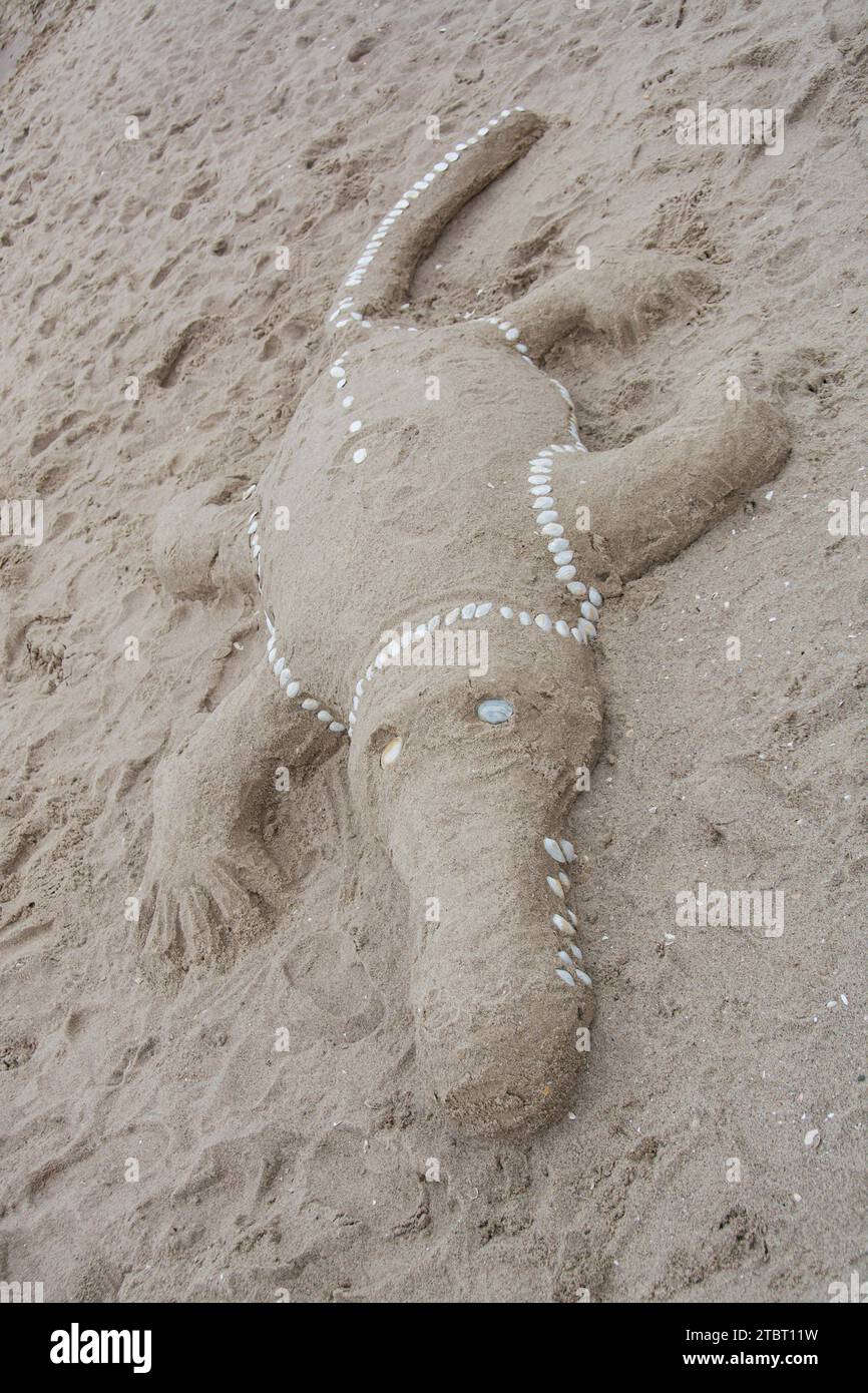 Crocodile made of sand on the beach hi-res stock photography and images ...