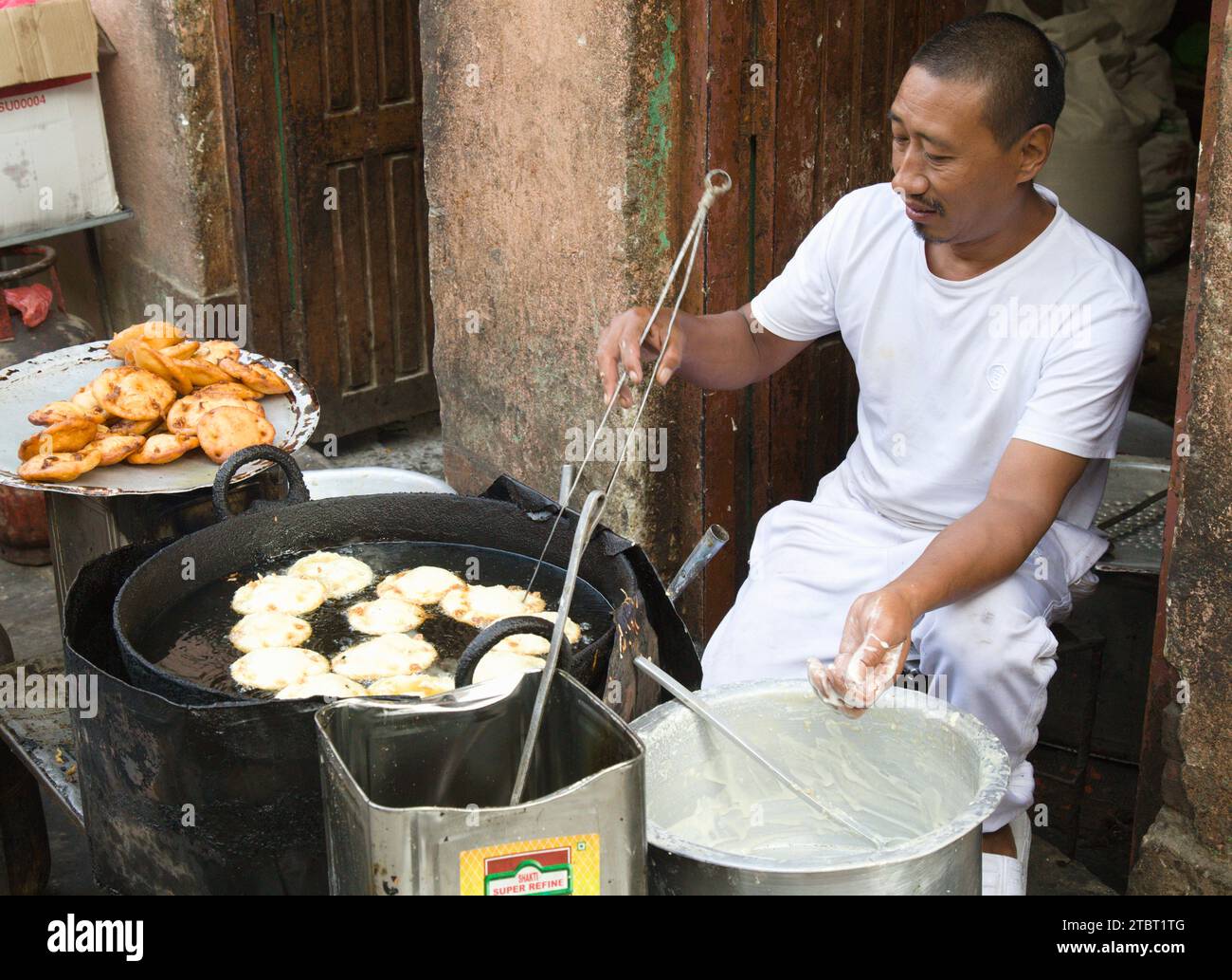 Nepal, Patan, Dashain festival, people, cook, frying, cooking, food ...