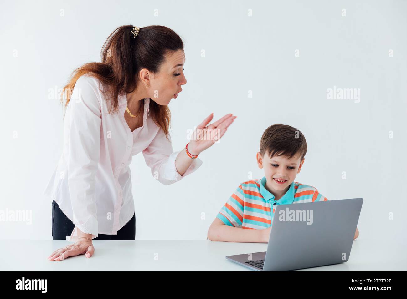 Female accounting boy working on computer online Stock Photo - Alamy