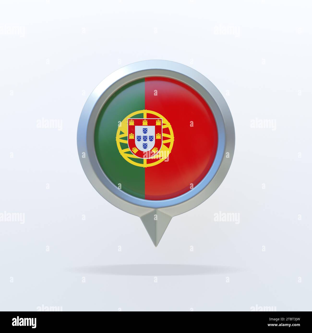 Metal icon of the national flag of Portugal with a location indicator ...