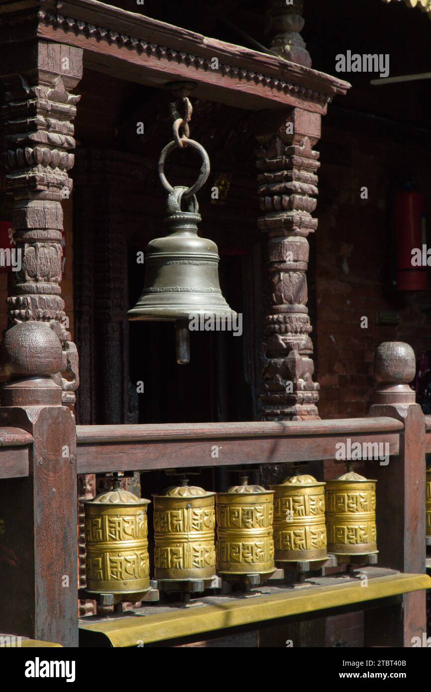 Nepal, Patan, Golden Temple, Hiranya Varna Mahavihar, prayer wheels ...