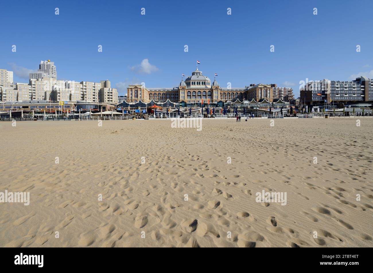 Beach and Steigenberger Kurhaus Hotel on the promenade of Scheveningen ...